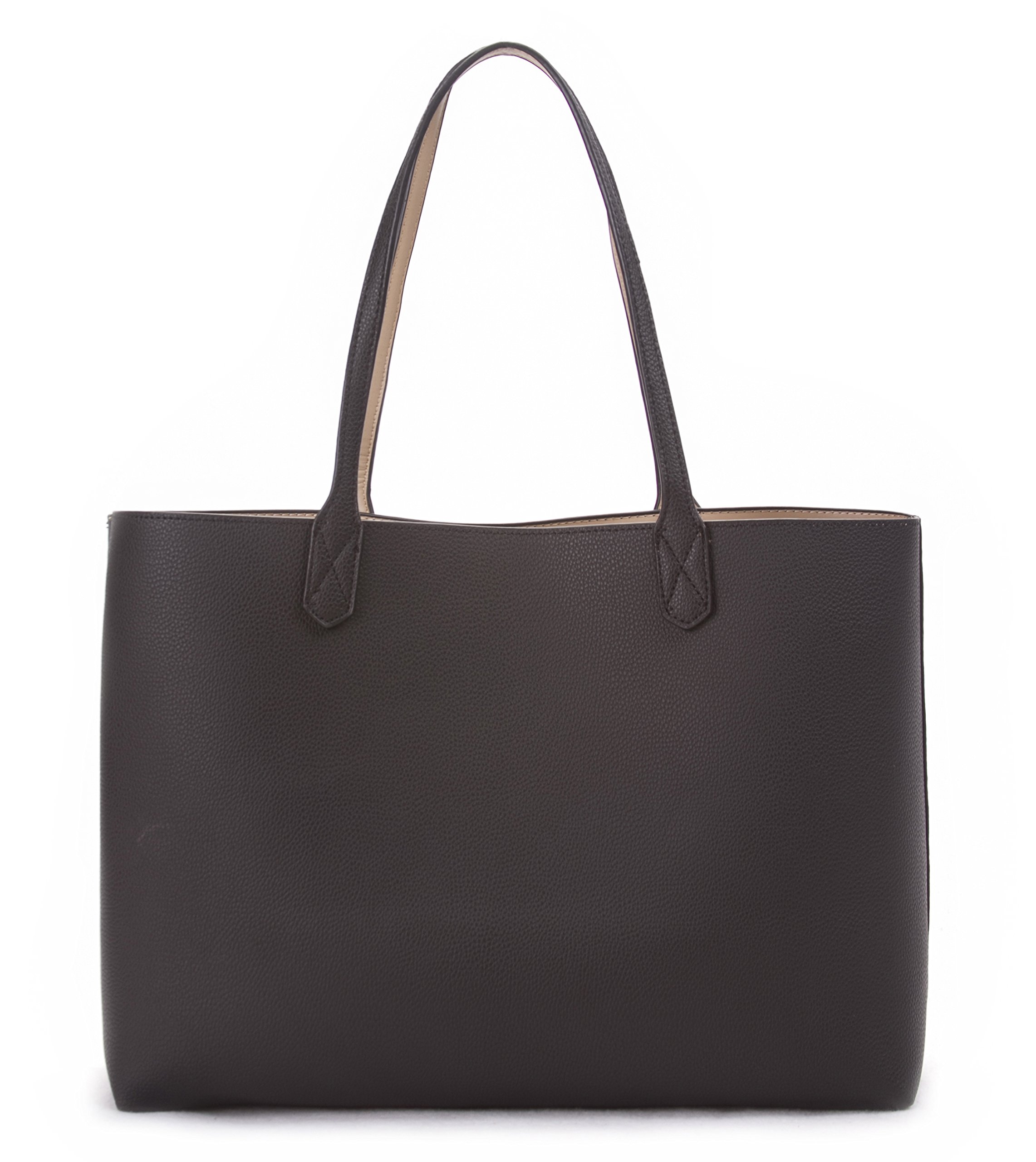 Overbrooke Reversible Tote Bag, Black & Sand - Premium Vegan Leather Womens Shoulder Tote