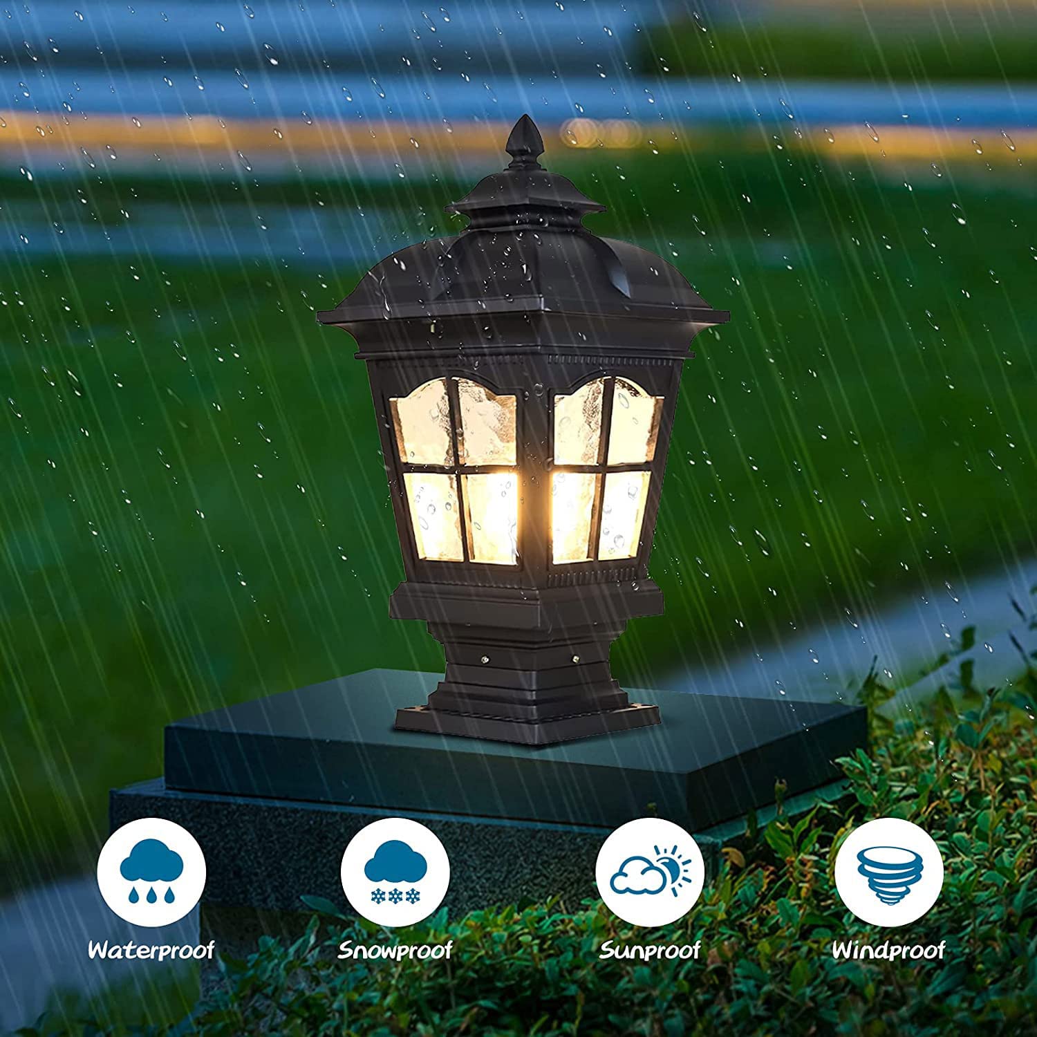 WENZIFI Outdoor Column Lights, Waterproof Post Lights Fixture Aluminium Glass Modern Pillar Lights Outdoor Decorations for Patio Villa Garden Fence Column Post Lights E26