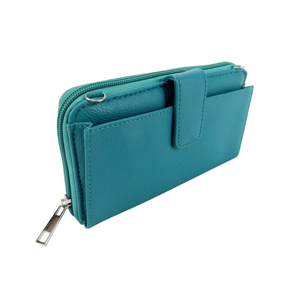 RFID-Blocking Purse - Womens Wallets RFID Blocking - Womens Crossbody Leather Purse - Zip Around Womens Clutch Wallet - Teal, L9312