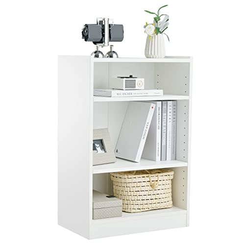 Giantex 3-Cube Bookcase White - 3-Tier Modern White Open Bookshelf with Adjustable Shelves, Anti-Tipping Device, Small Wood Cube Storage Organizer for Kid’s Room, Living Room, Bedroom