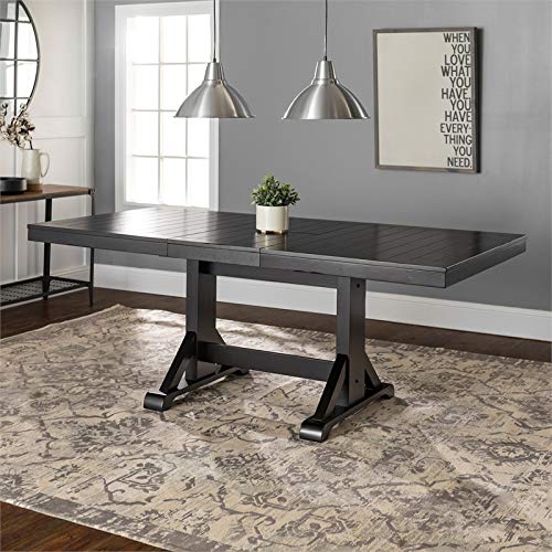 Walker Edison 6 to 8 Person Wood Modern Farmhouse Expandable Dining Room Table with Leaf Kitchen Dining Chairs, 60 Inch, Antique Black