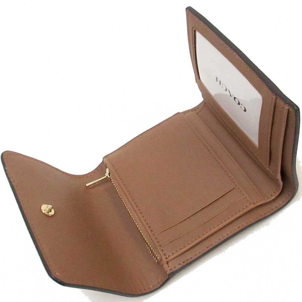 COACH Women's Small Trifold Wallet (Signature Coated Canvas, Heart Cherry Print - Light Khaki Multi)