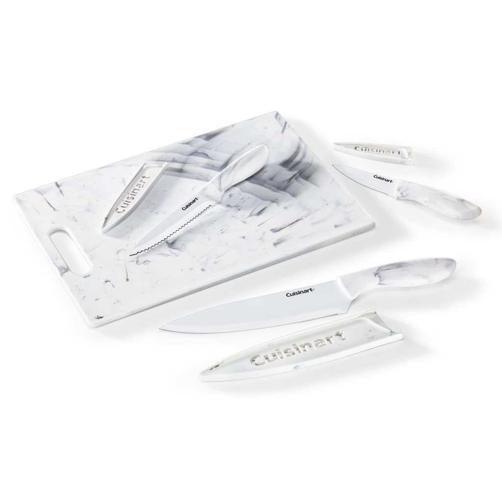 Cuisinart C55CB-7MB Advantage Faux-Marble Cutting Board and Cutlery Set, 7 PC, White/Black