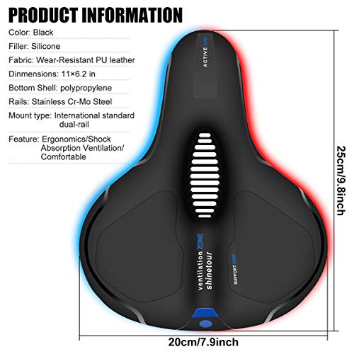 Bike Seat for Men and Women, Comfortable Bicycle Seat Replacement Soft Memory Foam with Dual Shock Absorbing Rubber Ball Universal Wide Bicycle Saddle, with Mounting Tools,Reflective Strap,Storage Bag