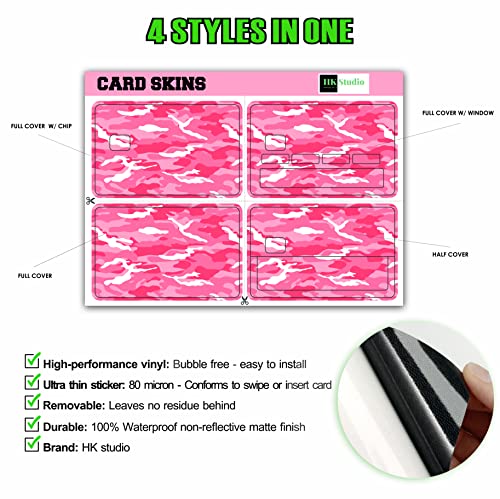HK Studio Card Skin Sticker Pink Camo for EBT, Transportation, Key, Debit, Credit Card Skin - Covering Personalizing Bank Card - No Bubble, Slim, Waterproof, Digital-Printed