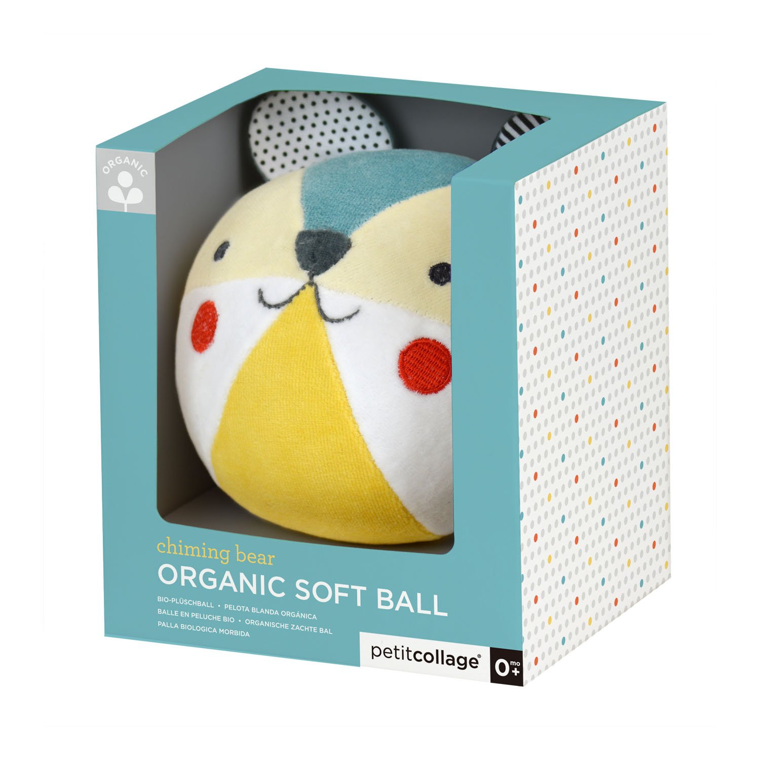 Petit Collage Organic Cotton Soft Chime Busy Baby Ball β Learning Toy for Babies and Toddlers, Measures 6β x 4.75β x 5.50β β Cute Activity Toy That Encourages Crawling