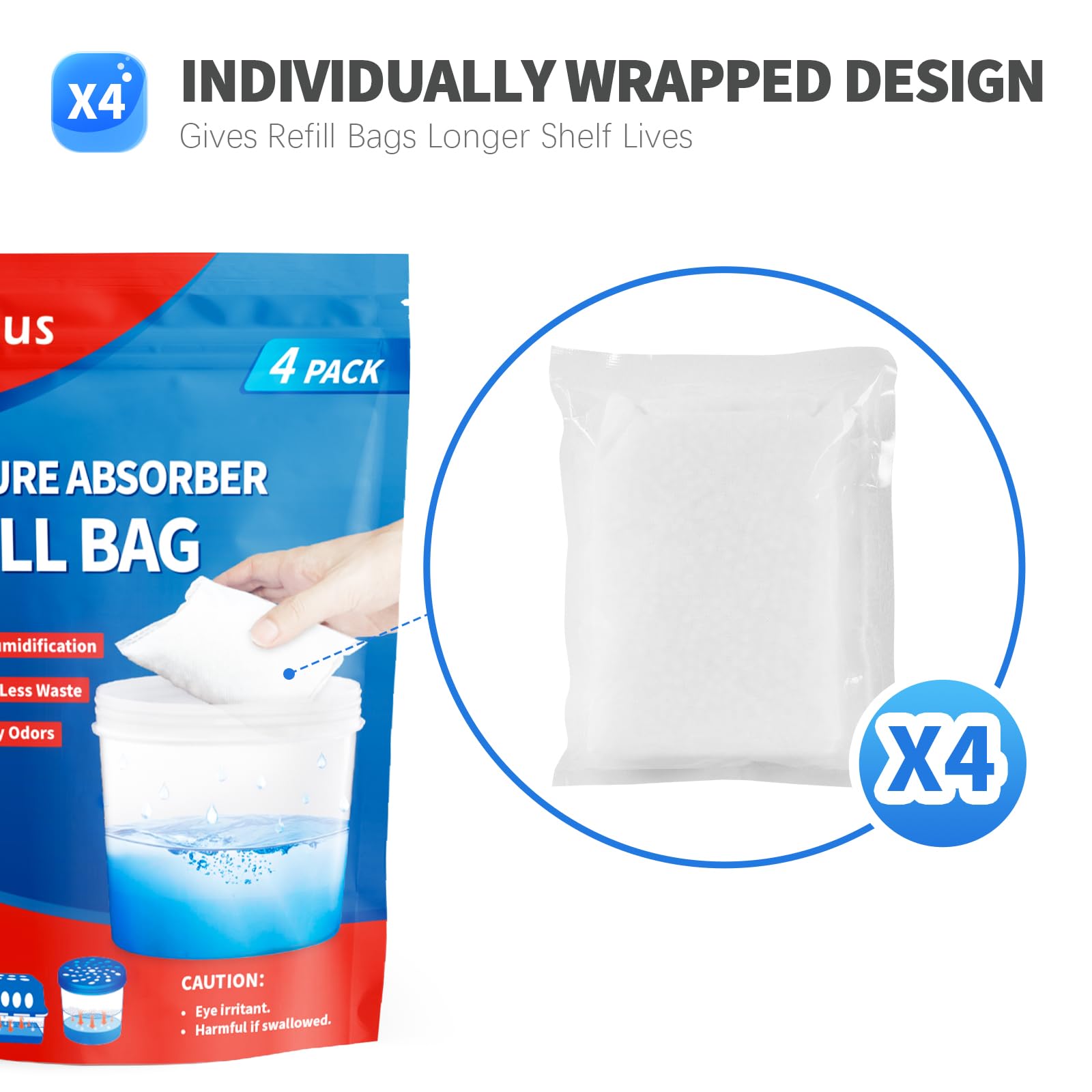 Vacplus Moisture Absorber Box Refill bags 4 Packs, Individually Wrapped Dehumidifiers for Closets & Efficient Refill Humidity Absorbers for Rooms with Easy Operation