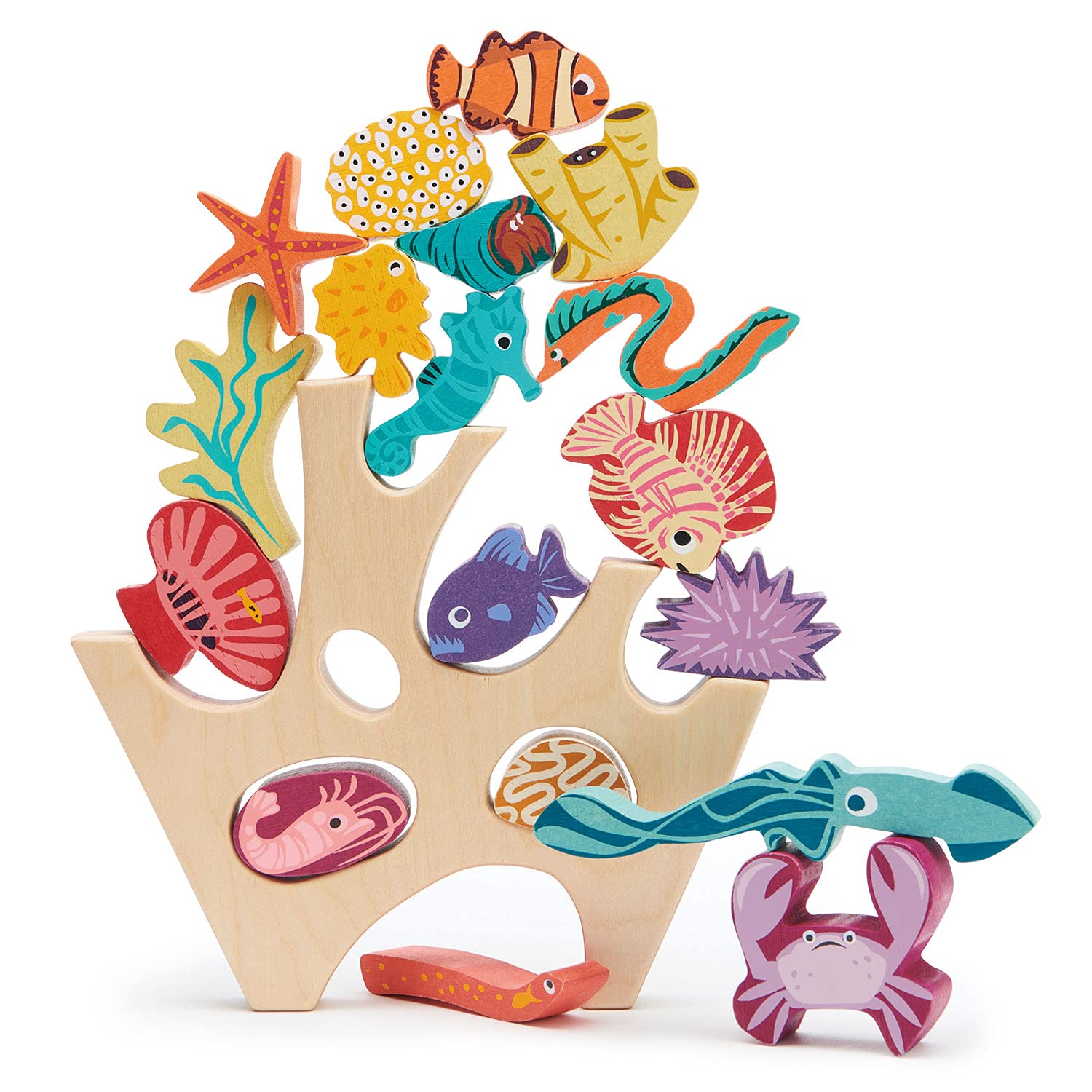 Tender Leaf Toys - Stacking Coral Reef - Colorful Wooden Stacking Coral Reef Toy Set Improving Balancing Activities Toy for Kids 18 Months+
