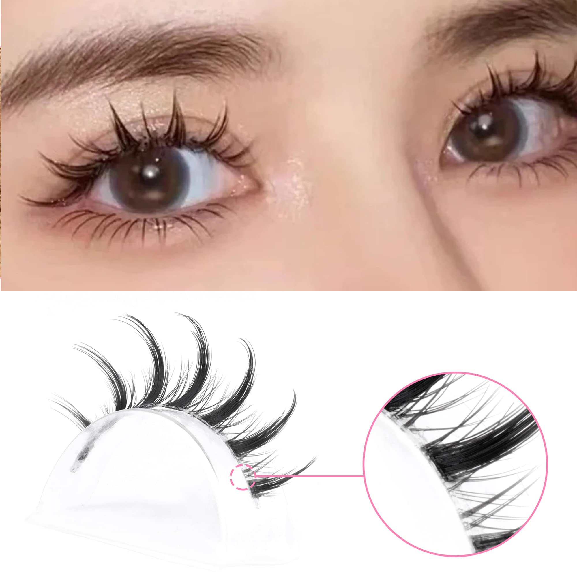 FANXITON Manga Lashes Natural Look 10 Pairs 15mm with Clear Band Japanese Cosplay Lashes Short Handmade 3D False Eyelashes