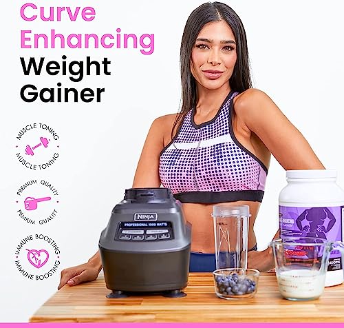 Gluteboost ThickFix Curve Enhancing Weight Gainer Shake - Grass-Fed Whey Protein Powder with Amino Acids - Increase Curves and Muscle Mass - Volumizer Supplement for Women - Creamy Vanilla