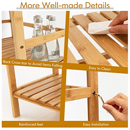 Giantex 6-Tier Bamboo Bookshelf, 63'' Tall Freestanding Storage Display Shelf with Adjustable Shelves, Easy Assembly Multipurpose Bookcase Shelf Rack for Living Room, Kitchen, Plants (Natural)
