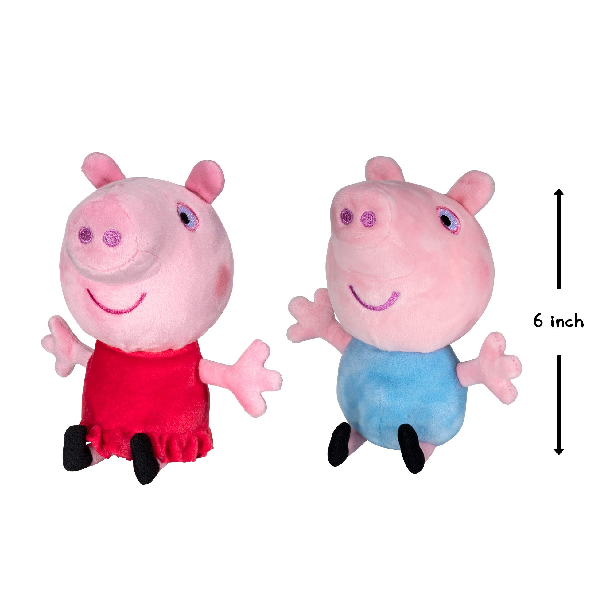 Peppa Pig and George Squeeze & Squish Plush Set, 6" – Soft & Cuddly Stuffed Animals - Toy Gift for Kids