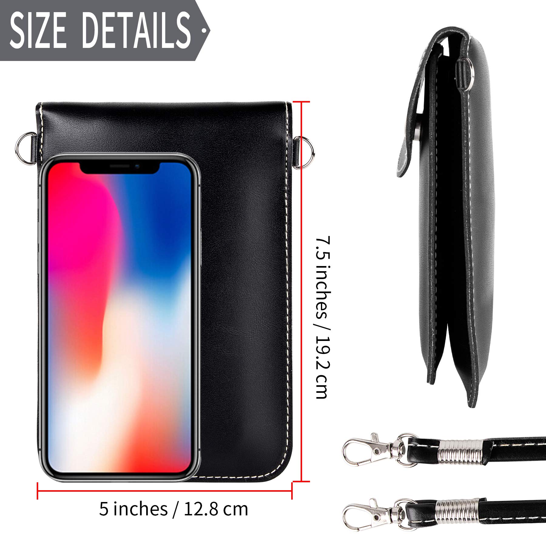 PG6 Roomy Pockets Series Small Travel Crossbody Leather Bags Cell Phone Purse Wallet, Black, One Size