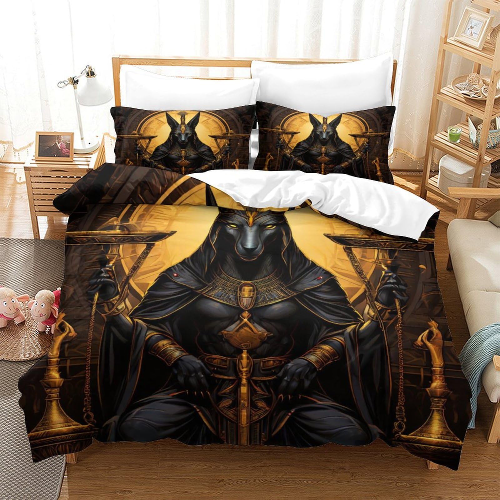EVMILA Anubis Comforter Covers Duvet Cover 3D Printed Bedding Set Quilt Cover Microfiber for Childrens and Adults 3 Pieces with Pillowcases with Zipper Closure Queen(228x228cm), Style-10