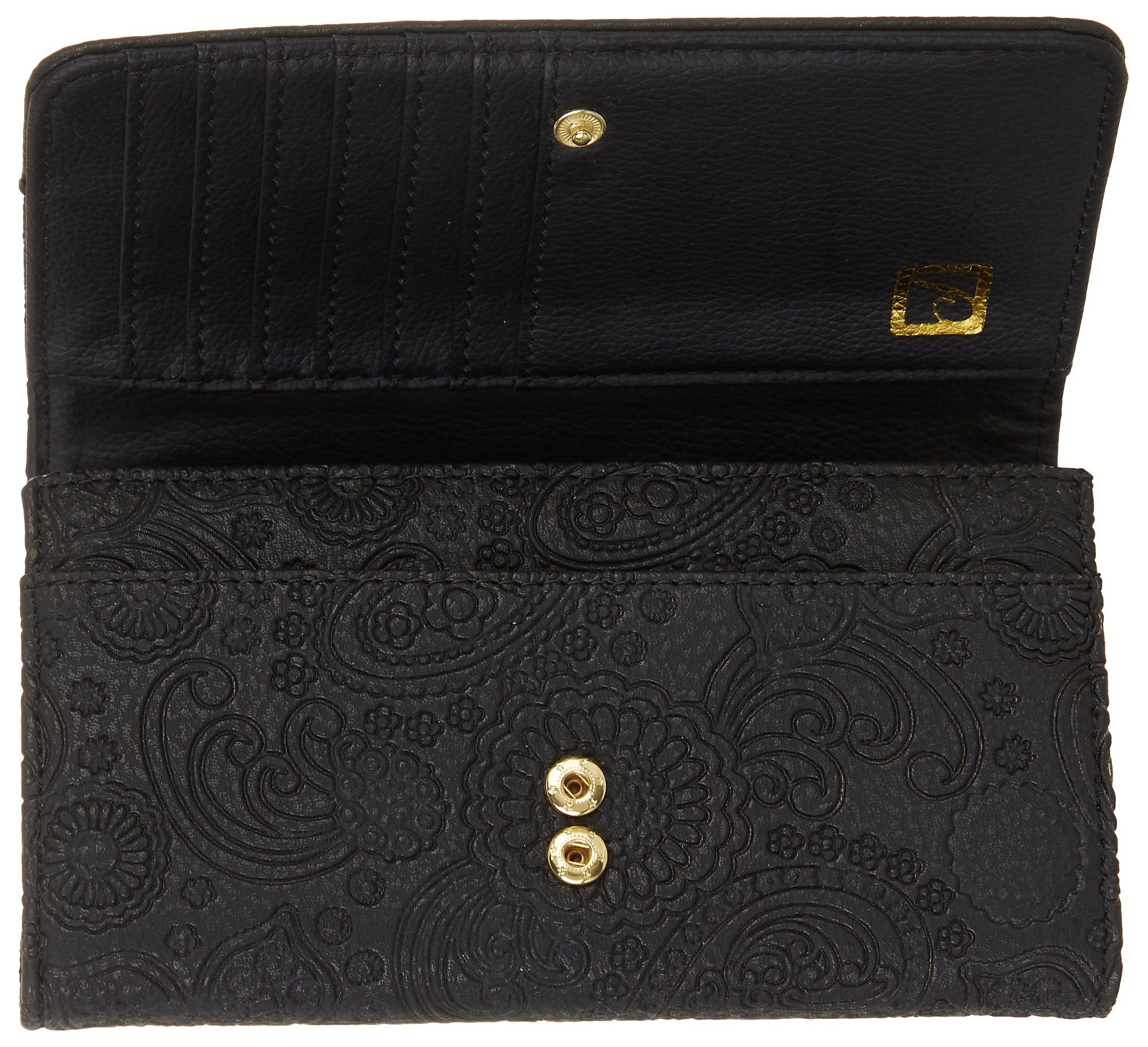 Stone Mountain Embossed Paisley Leather Flap Checkbook Wallet Black