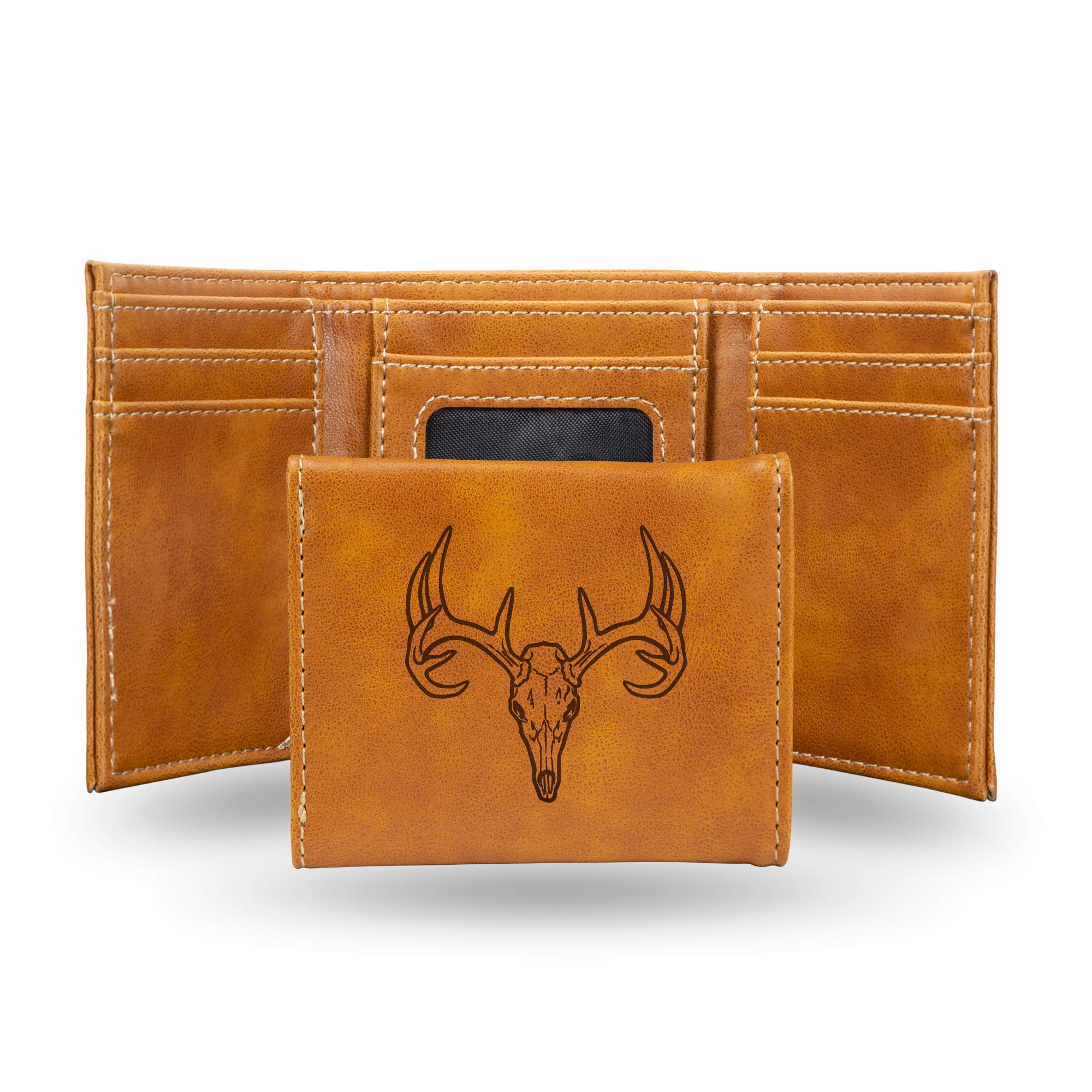 Rico Industries Skull Laser Engraved Trifold Wallet, Brown