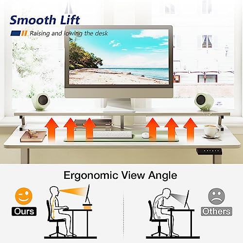 KKL Height Adjustable Electric Standing Desk with Monitor Shelf, 48 Inch Stand Up Table, Sit Stand Desk with 4 Memory Preset,Home Office Computer Workstation,Motorized Rising Desk,White