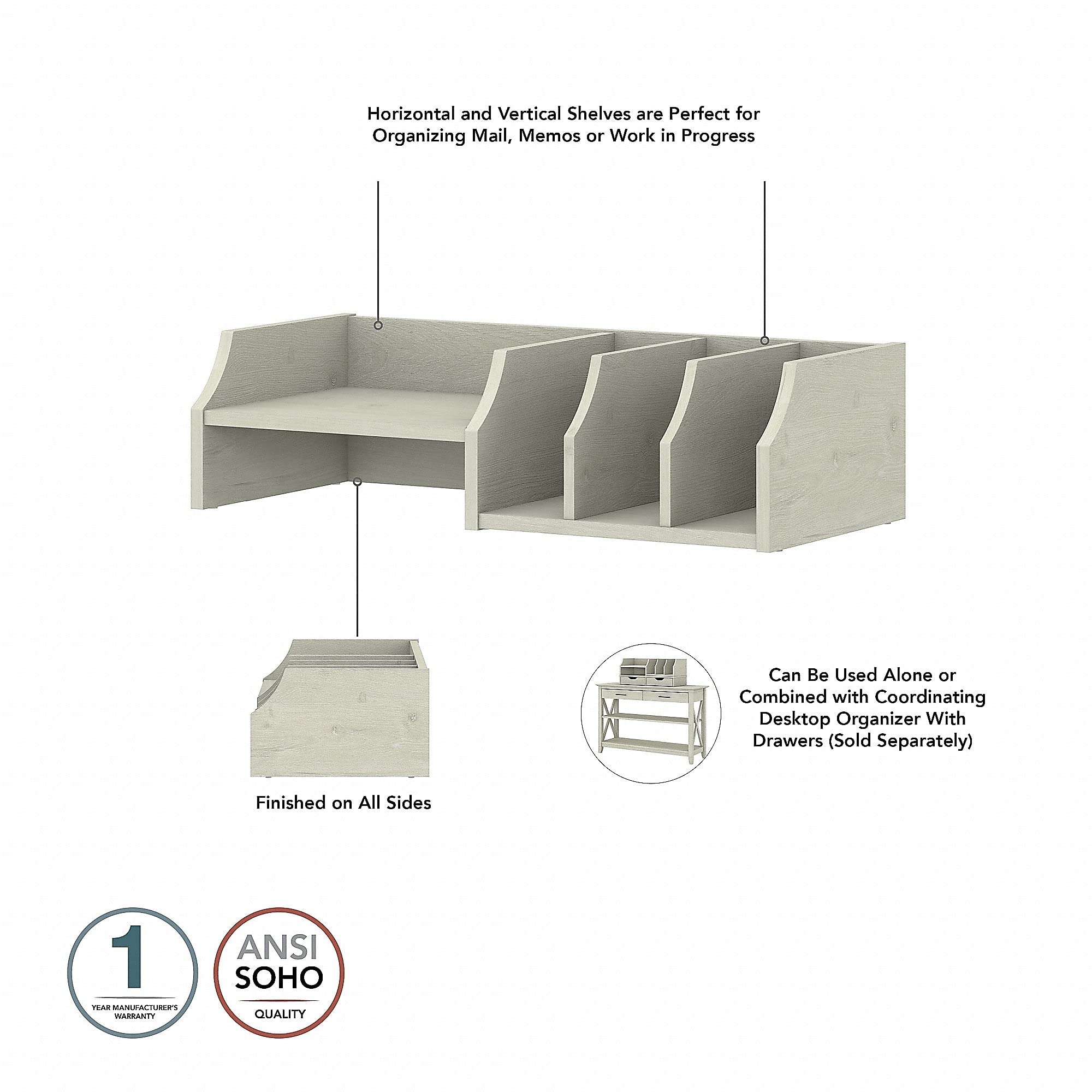 Bush Furniture Key West Universal Desktop Organizer with Shelves in Linen White Oak