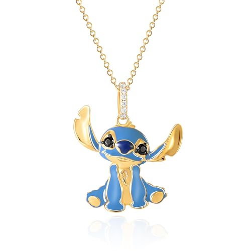 Disney Womens Stitch Necklace 18", Official License Flash Plated Necklace with Stitch Pendant