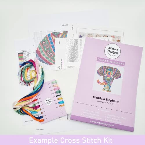 Meloca Designs Mandala Cat Counted Cross Stitch Kit with 14 Count Aida Fabric, Thread, Needle and Instructions