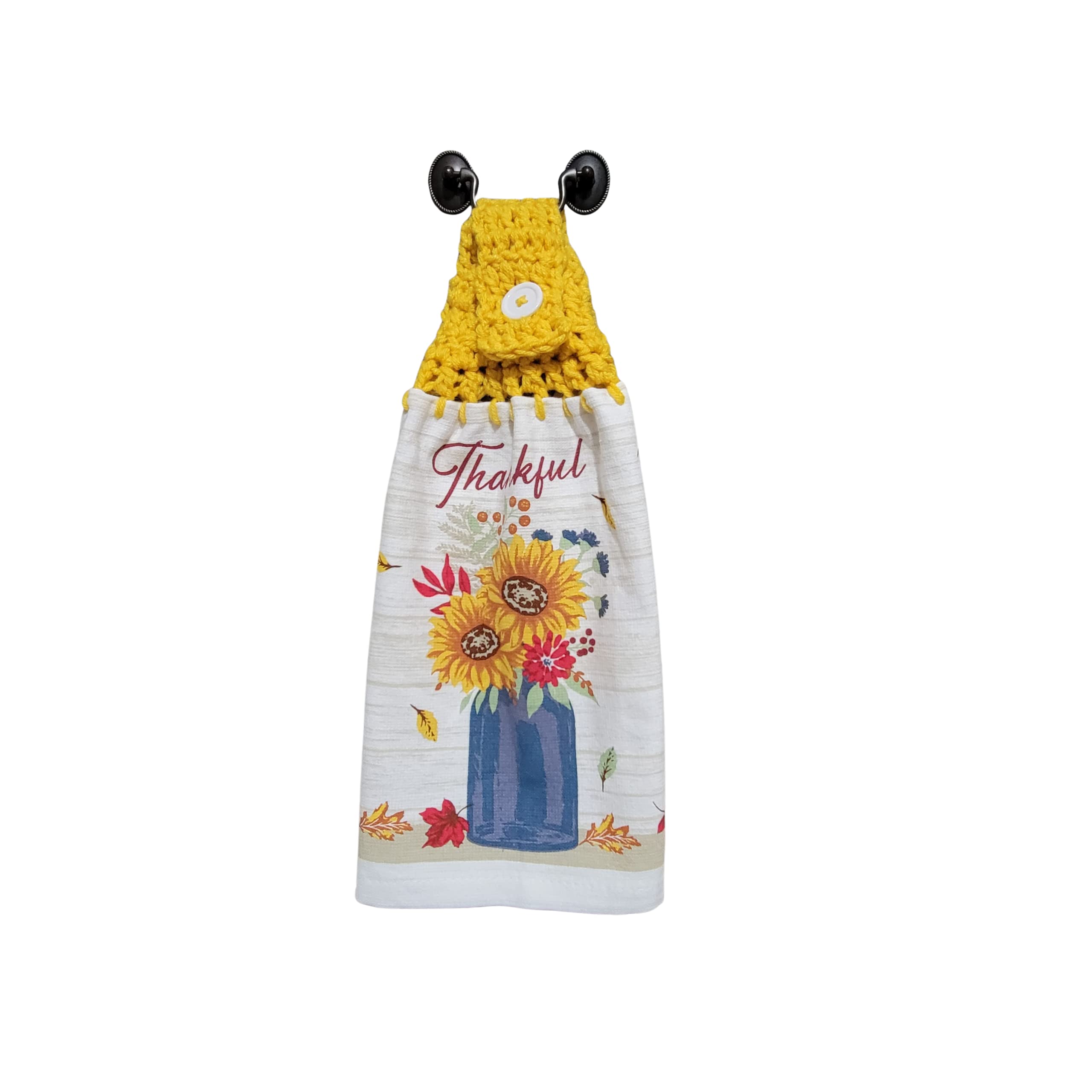 Crochet Top Kitchen Towel Thankful Sunflowers