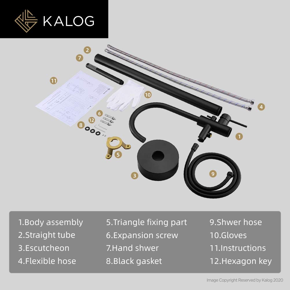 Kalog Single Handle Freestanding Tub Filler Floor Mount Bathtub Faucet with Handheld Shower (Matte Black)