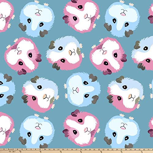 DAVID TEXTILES Guinea Pigs Blue Anti-Pill Premium Fleece Fabric by The Yard, Multi, 60 Inches