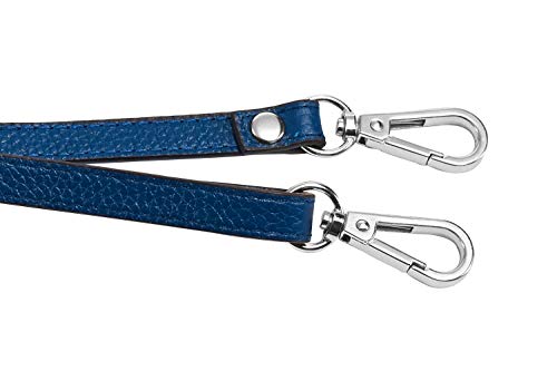 VanEnjoy Full Grain Leather Adjustable Replacement Strap Cross Body Bag Purse, 26-51 inch Gold Hardware 1.2 CM Width (Blue-Silver Buckles)