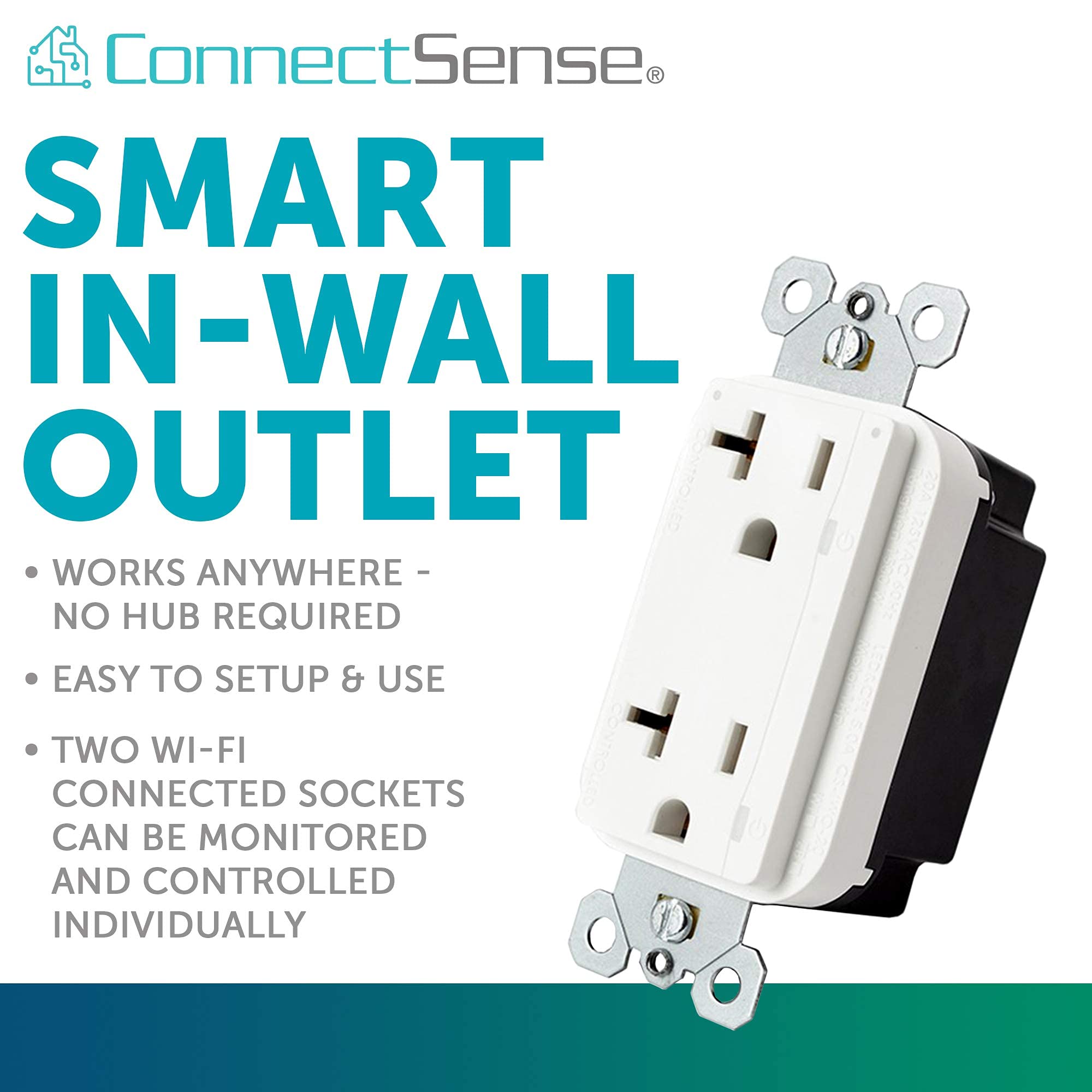 ConnectSense Smart In-Wall Outlet, WiFi Connected Electrical Smart Wall Socket That's Compatible With Amazon Alexa, Apple HomeKit Siri and Google Assistant (20A)