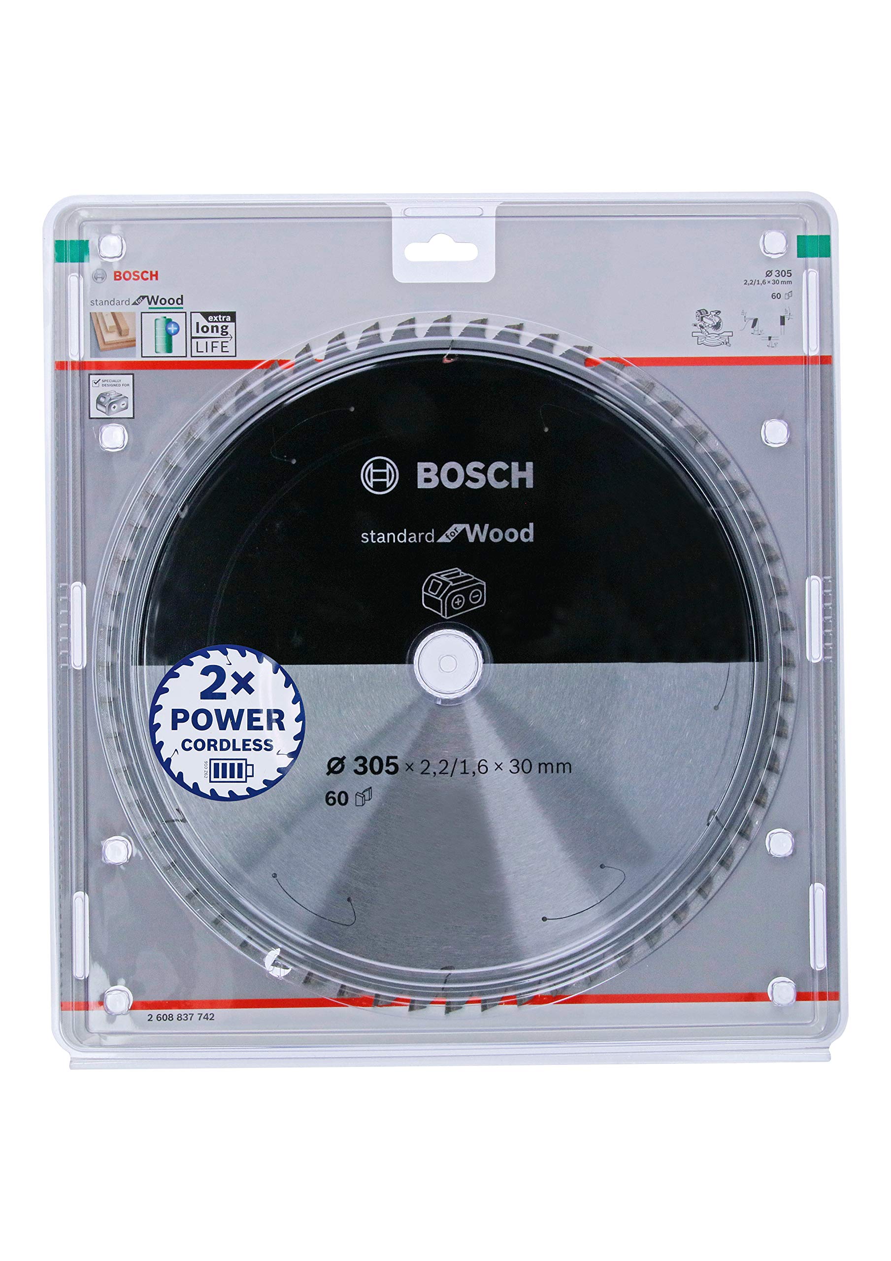 Bosch Professional Circular Saw Blade Standard for Wood (Wood, 305 x 30 x 2.2 mm, 60 Teeth Accessories, Battery Circular Saw)