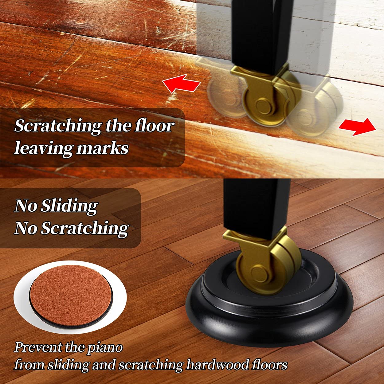 Piano Caster Cups Leg Floor Protectors WOGOD Upright Piano Caster Cups Felt Bottom Leg Pads for Wood Floor Furniture …