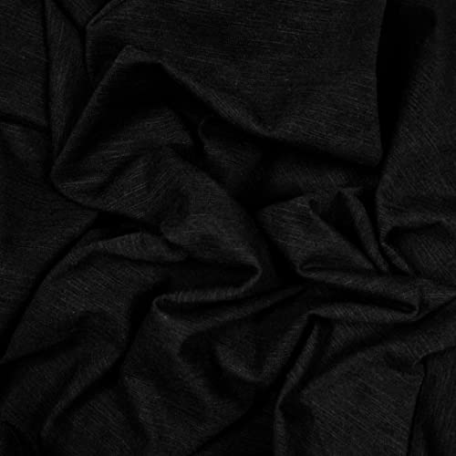 Texco Inc Solid Slub Spandex Jersey Knit Cotton Blend/Apparel DIY Fabric, Black 1 Yard