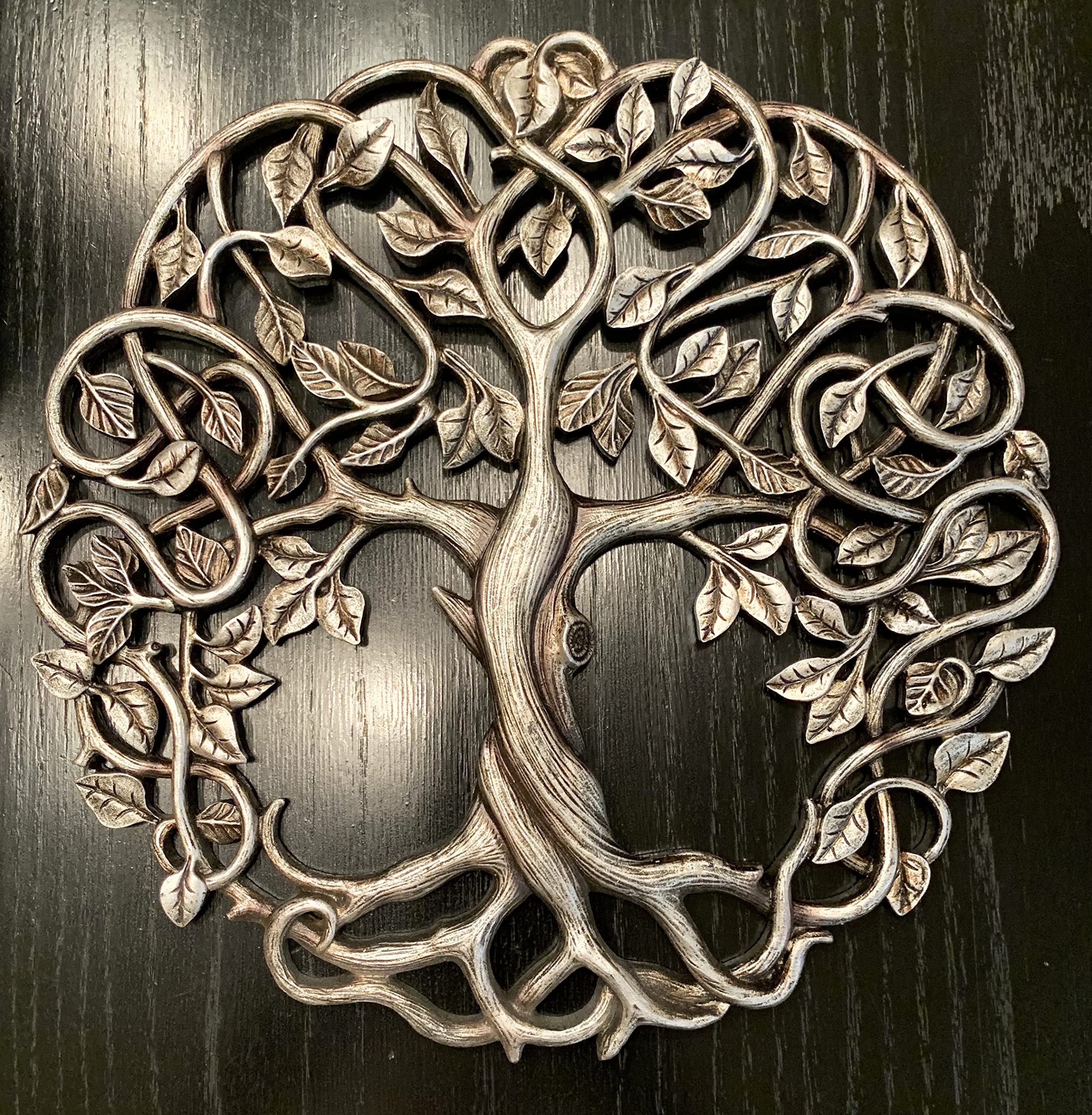 Top Brass Tree of Life Wall Plaque 11 5/8 Inches Decorative Celtic Garden Art Sculpture - Antique Silver Finish
