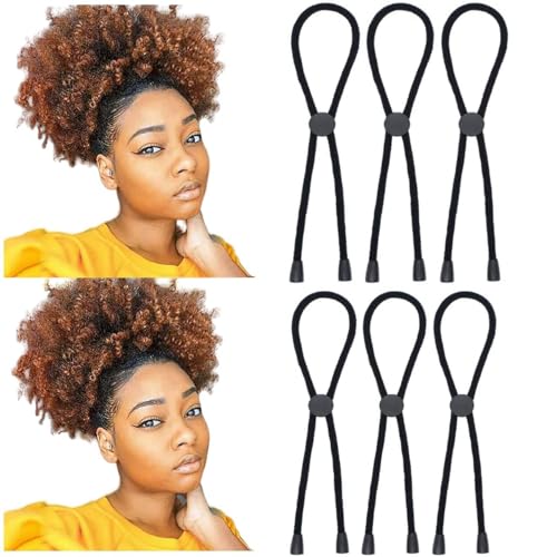 Degfey 6PCS New Adjustable Hair Ties Long Headband for Natural, Thick, Kinky & Curly Afro Puff Ponytail Holder for Women (Style A-BLACK-6PCS)