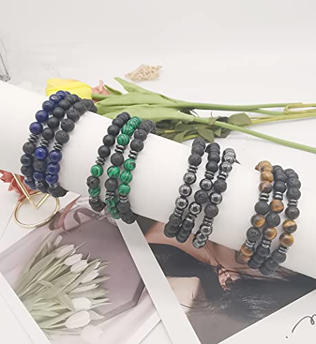 WAINIS 12 PCS Gemstone Beads Stretch Bracelets for Men Women Energy Yoga Healing Matte Lava Rock Volcanic Stone Essential Diffuser Oil Bracelet