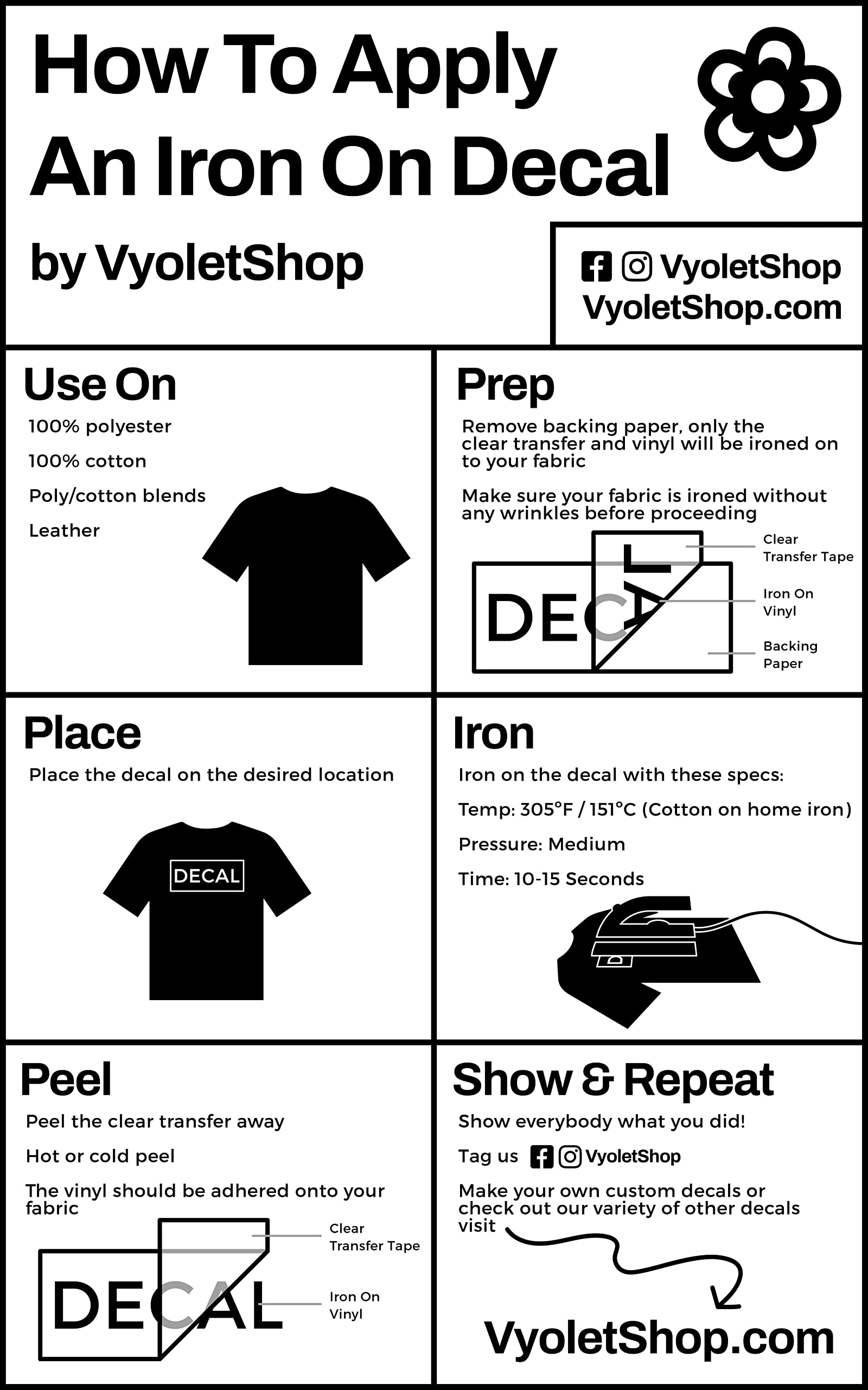 Custom Iron On Vinyl Decals For T-Shirts - DECAL ONLY - Personalized Heat Transfer Vinyl Decal - Custom Text/Image/Logo Iron On Decal - Custom HTV for Shirts