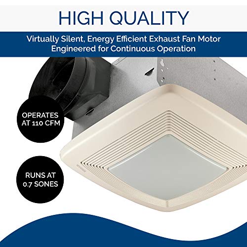 Broan-NuTone QTXE110FLT Very Quiet Ventilation Fan And Light Combo For Bathroom And Home, 36-Watt Fluorescent Light, 4-Watt Nightlight, 110 CFM