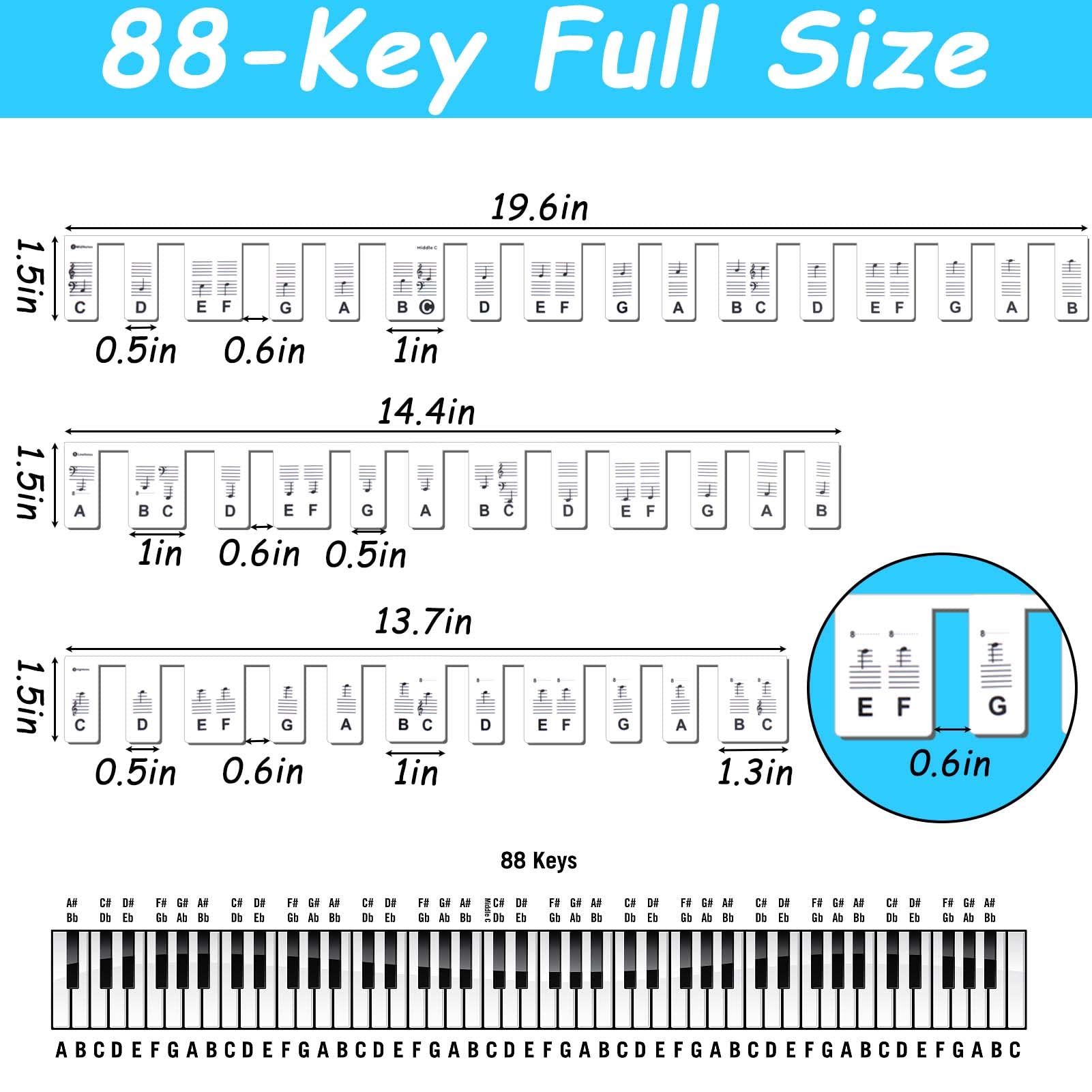 BUSOHA Silicone Piano Keyboard Stickers for Beginners, Removable Piano Keyboard Note Labels for Learning, Full Size Keyboard 88 Keys,Double Staff Display