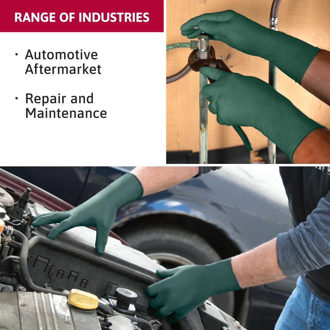 Microflex Dura Flock DFK-608 Thick 11mil Nitrile Gloves w/Flock Lining for Automotive, Aftermarket, Machinery - X-Large, Green (Case of 500)