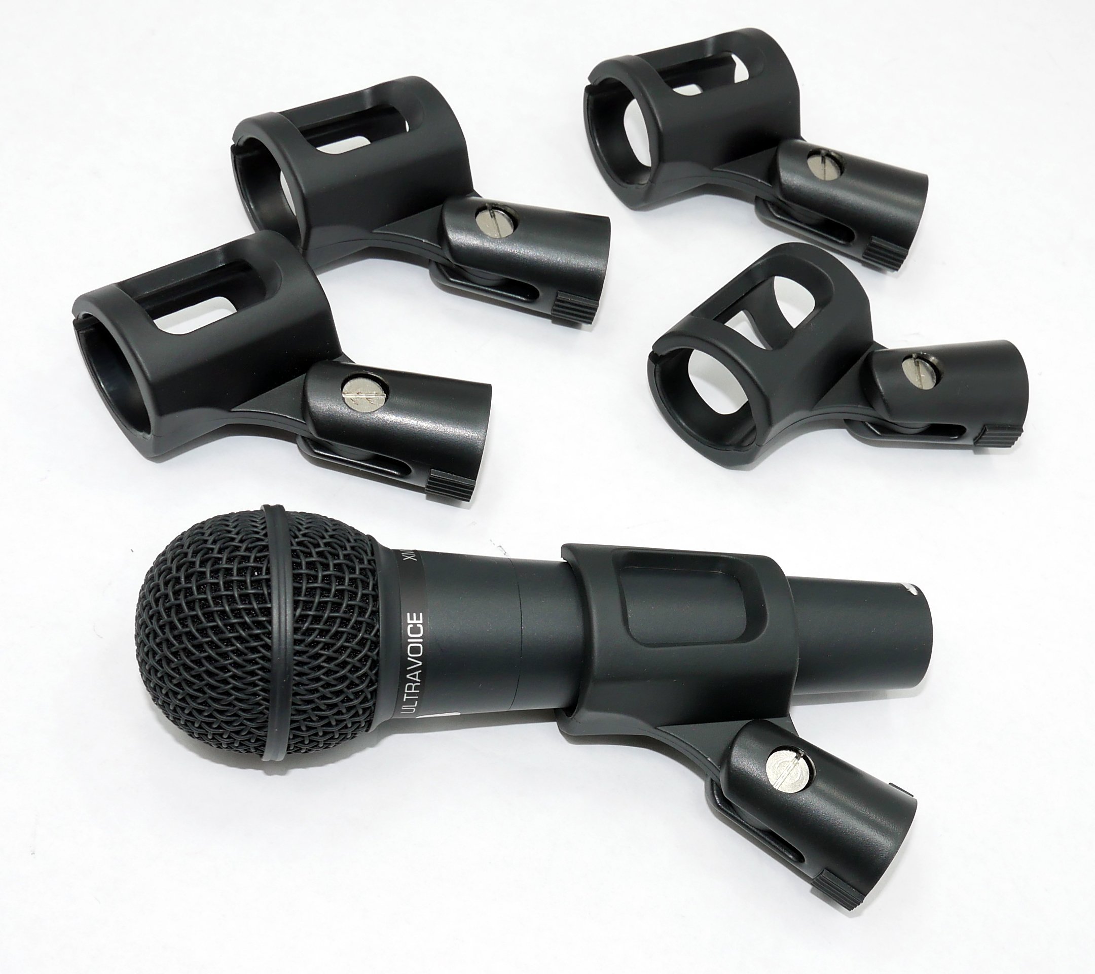 Microphone Clips, (5 Pack) Super Heavy Duty TOUR Grade Thick Wall Plastic Clips (5 PACK) Brass Threads for Stand Mount fits standard dynamic hand held microphone