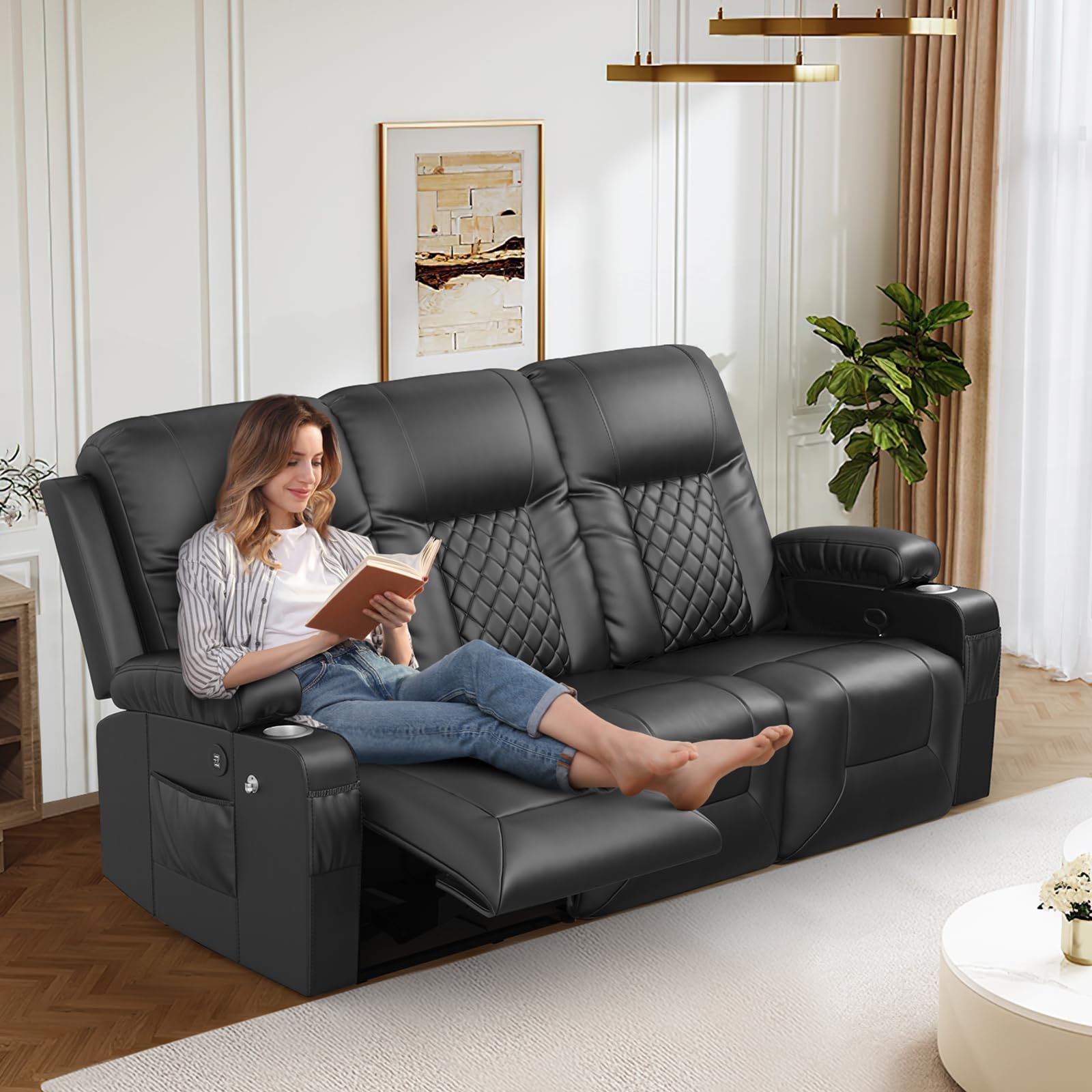 FURNIMAT Recliner Sofa Set with 3+1 Pieces in Living Room, 3 Seater Reclining Sofa, 1 Recliner Chair with 360 Degree Swivel Single Sofa Seat