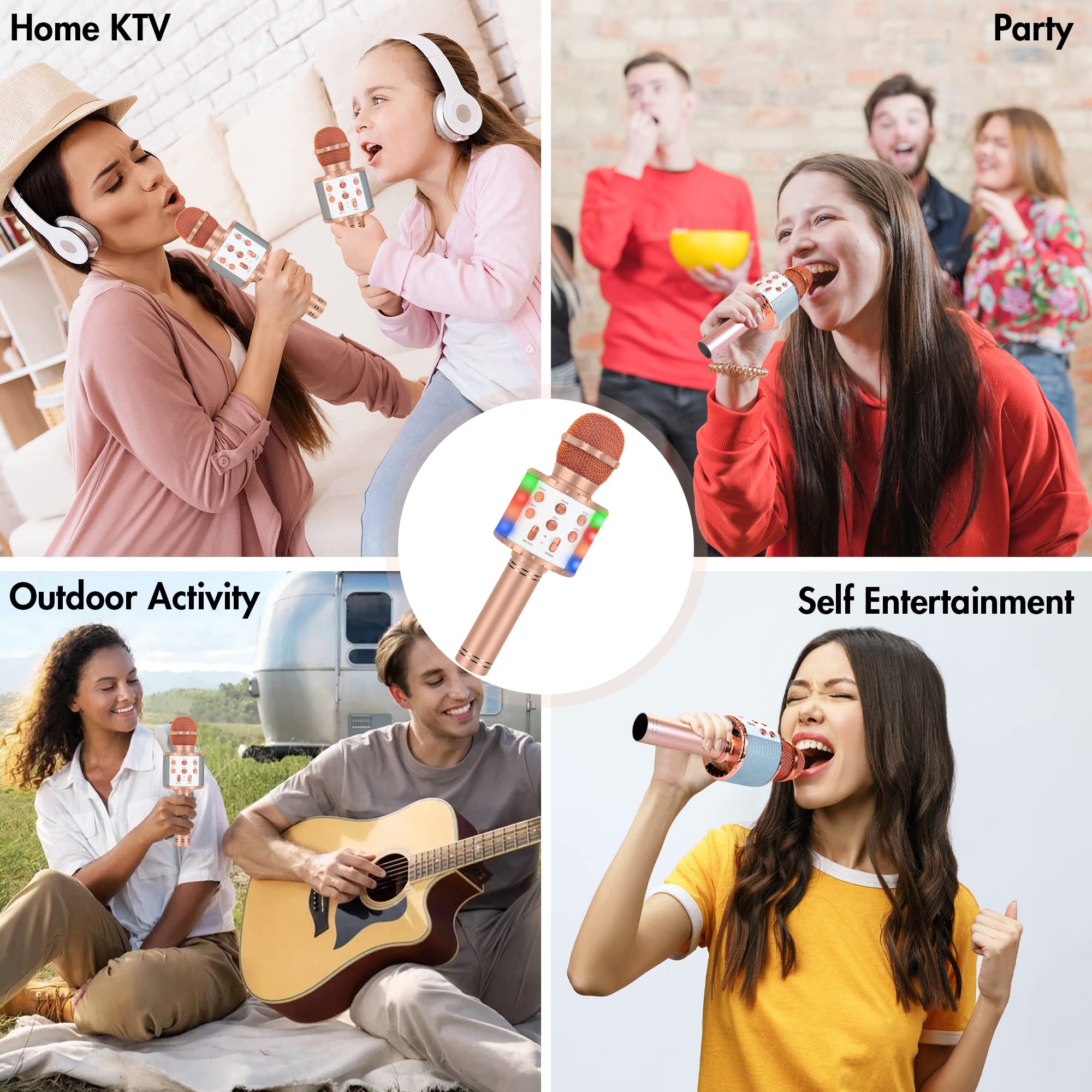 Winique Karaoke Machine for Kids, Bluetooth Mini Karaoke Machine with LED Lights, Christmas & Birthday Gift for All Ages 3 4 5 6 7 8 9 10+ Year Old Girls & Boys, Singing Anytime Anywhere (Rose Gold)