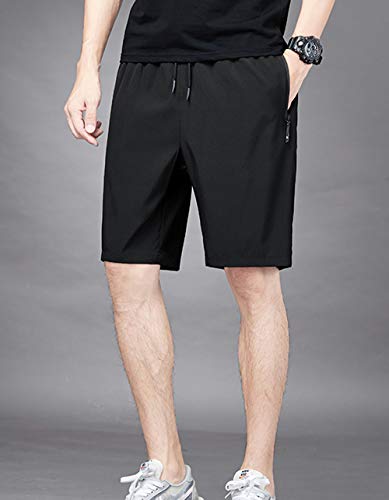 Men's Gym Workout Shorts Quick Dry Lightweight Athletic Training Running Hiking Jogger with Zipper Pockets(Muaney-MenSportShorts7022-Black02-M)