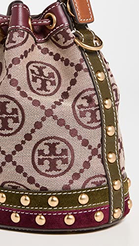 Tory Burch Women's T Monogram Jacquard Studded Bucket Bag, Claret, Red, Print, One Size