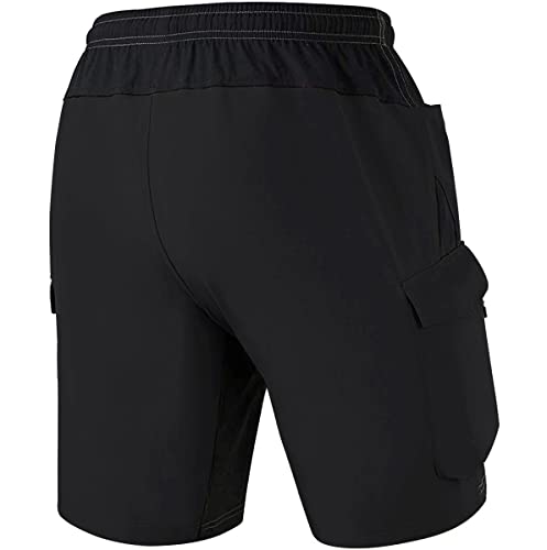 Men's Mountain Bike Shorts 3D Padded Bicycle MTB Shorts Loose-fit Lightweight MTB Cycling Shorts (All Black-M)