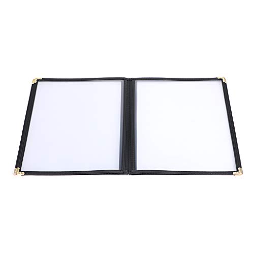 OwnMy 2PCS 8.5 x 11 Inch Menu Covers, 4 Page 8 View Transparent Restaurant Menu Covers Book with Leatherette Trim and Decorative Corners, Fit for Standard Letter Size Paper