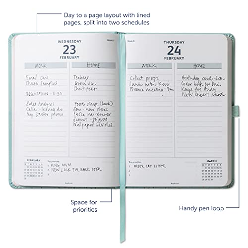 Busy B Dual Schedule Day A Page Diary January to December 2022 - A5 Blue Faux Leather Planner with Space for Two schedules, Lined Pages, Notes and Year Planner