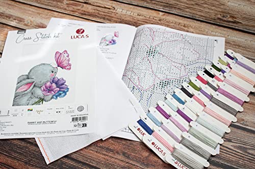 Luca-S Cross Stitch Kit - Rabbit and Butterfly, Counted Cross Stitch Kit, Embroidery Needlecraft Kit