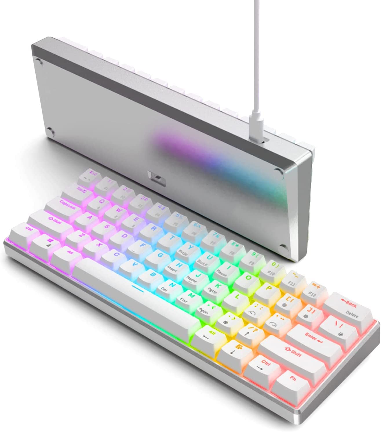 RK ROYAL KLUDGE 60% Mechanical Keyboard RK61 Pro, Wireless Gaming Keyboard Aluminum Frame, BT/Wired RGB Keyboard Bluetooth, PBT 61 Keys Mechanical Keyboard Hot Swappable, Brown Switch, White