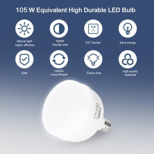IFKDNR 2 Pack 105W LED Light Bulb 5500K Flicher-Free Daylight White Softbox Bulb 10000 Hours Lifetime E27 Base for Photography Studio Lighting
